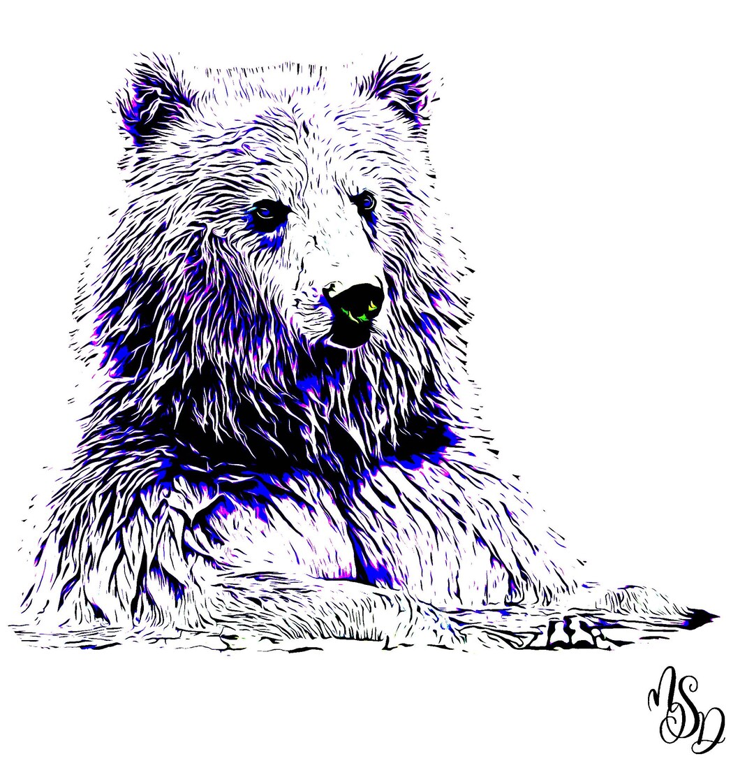 Purple Grizzly Bear, Digital Art, Digital Painting, Customize It Custom ...