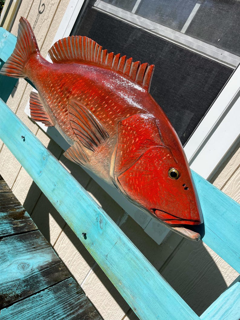 Red Snapper 32" Chainsaw Wood Fish Carving Fishing Art READY TO SHIP - Etsy