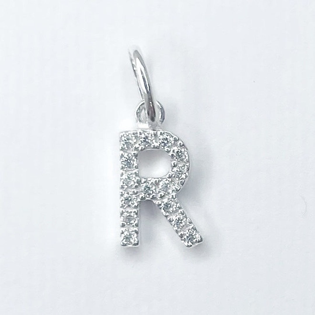 10mm Alphabet Letter R Charm With Cubic Zirconia - Sterling Silver ...