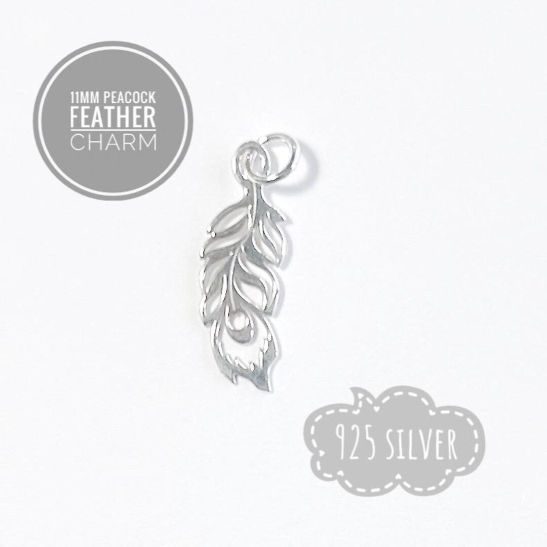 Sterling Silver Feather Charm 11mm - Sterling Silver Peacock Feather ...
