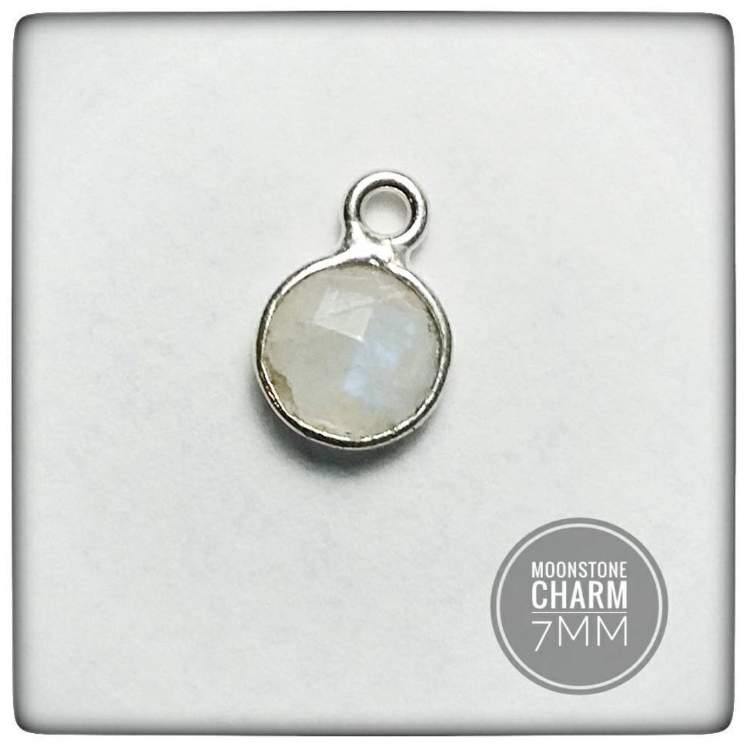 Moonstone Silver Bezel Set Round Charm 7mm- Gemstone Charm - Moonstone ...
