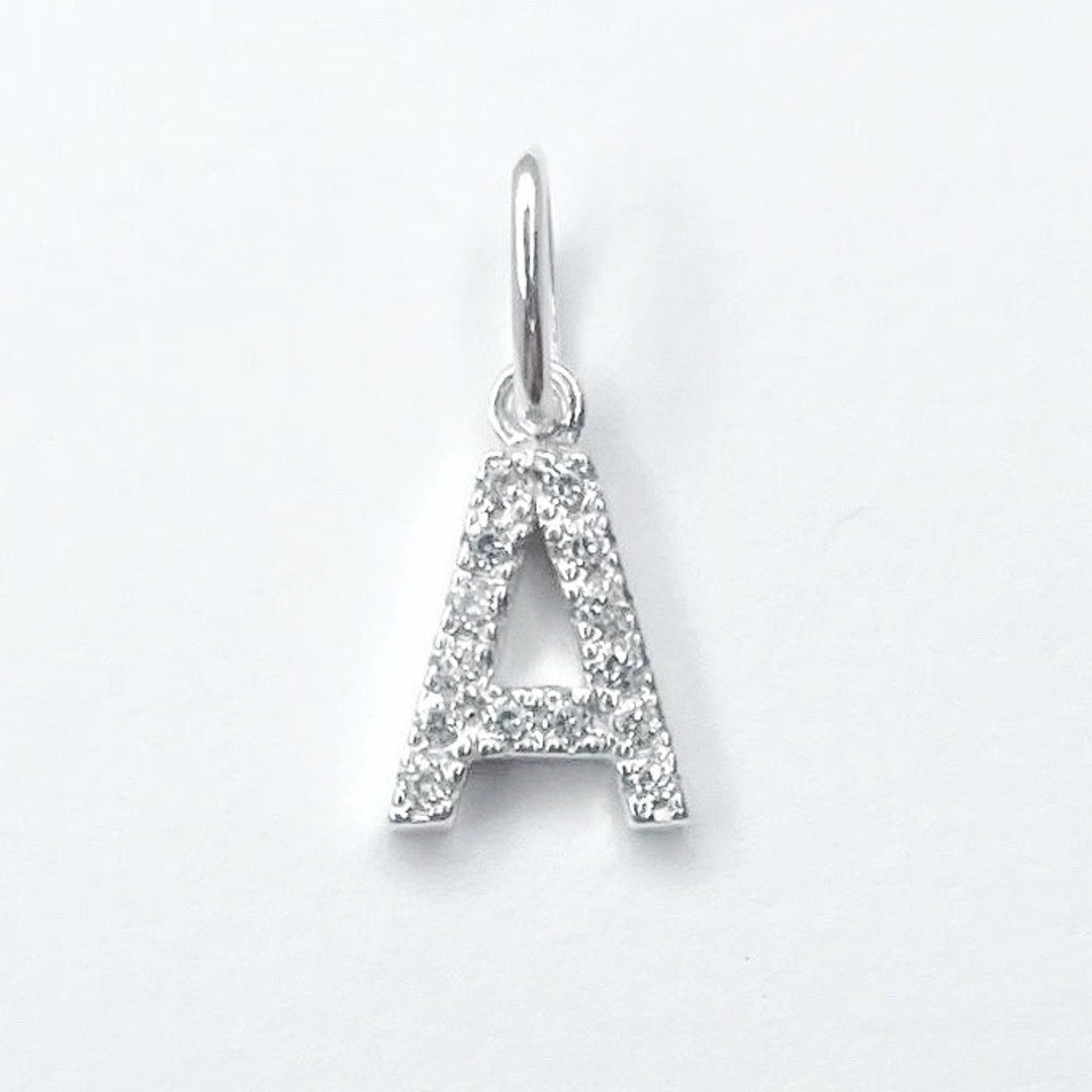 10mm Alphabet Letter A Charm With Cubic Zirconia - Sterling Silver ...