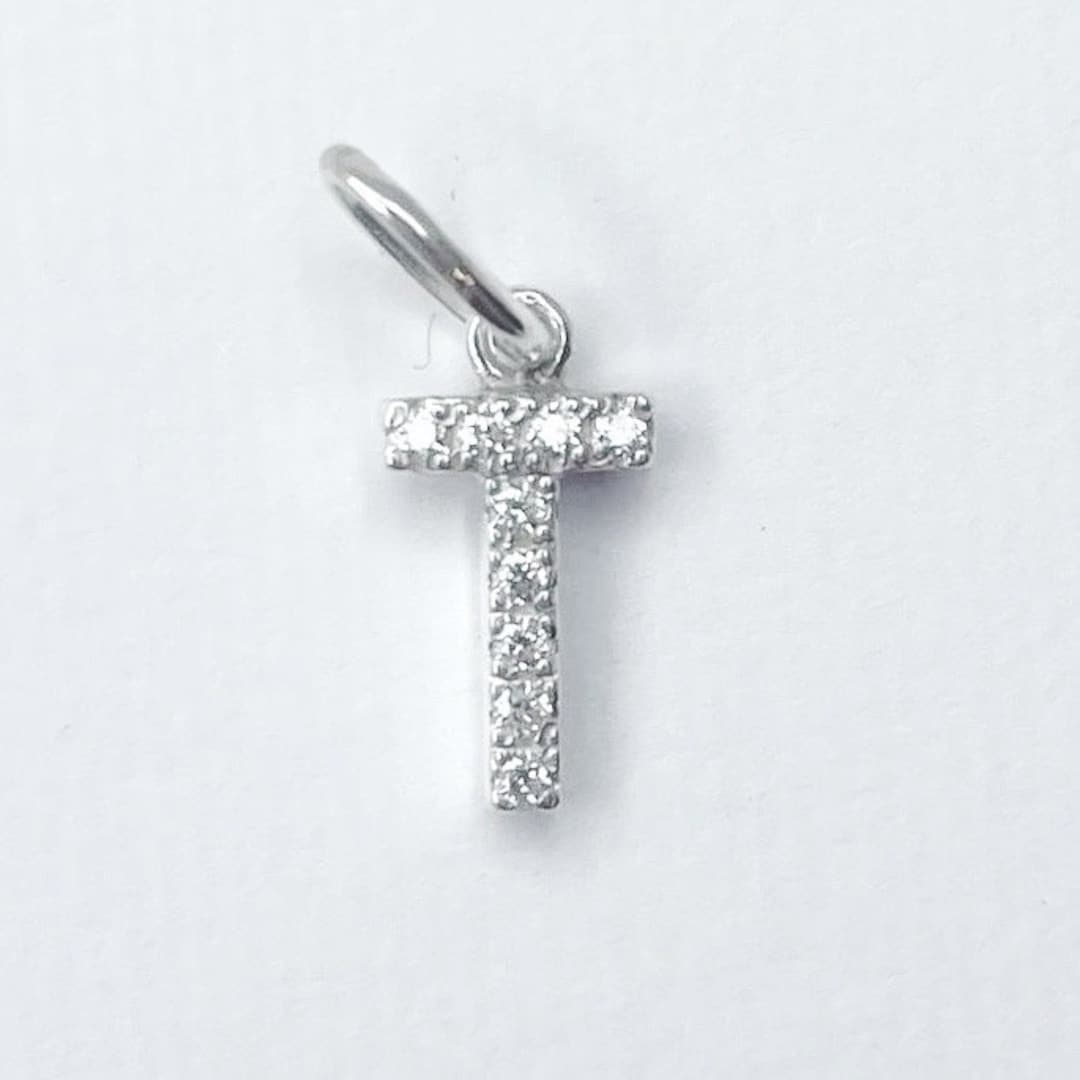 10mm Alphabet Letter T Charm With Cubic Zirconia - Sterling Silver ...