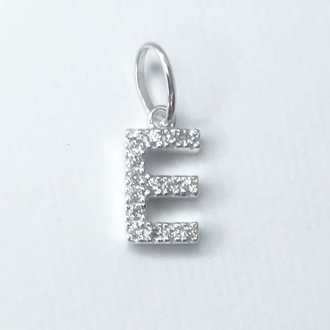 10mm Alphabet Letter E Charm With Cubic Zirconia - Sterling Silver ...