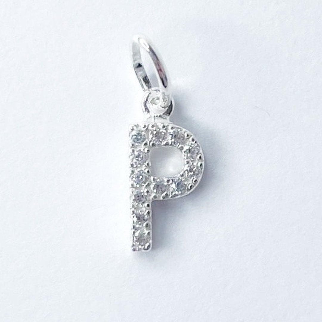 10mm Alphabet Letter P Charm With Cubic Zirconia - Sterling Silver ...