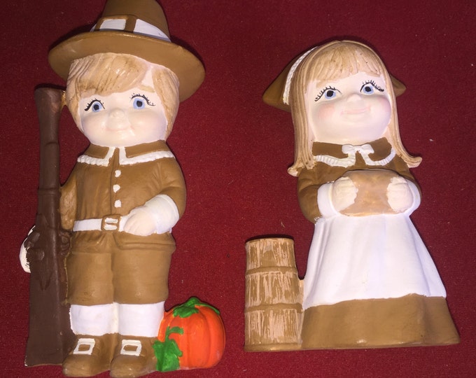 Set of Ceramic Pilgrim Boy and Girl Figurines Thanksgiving - Etsy