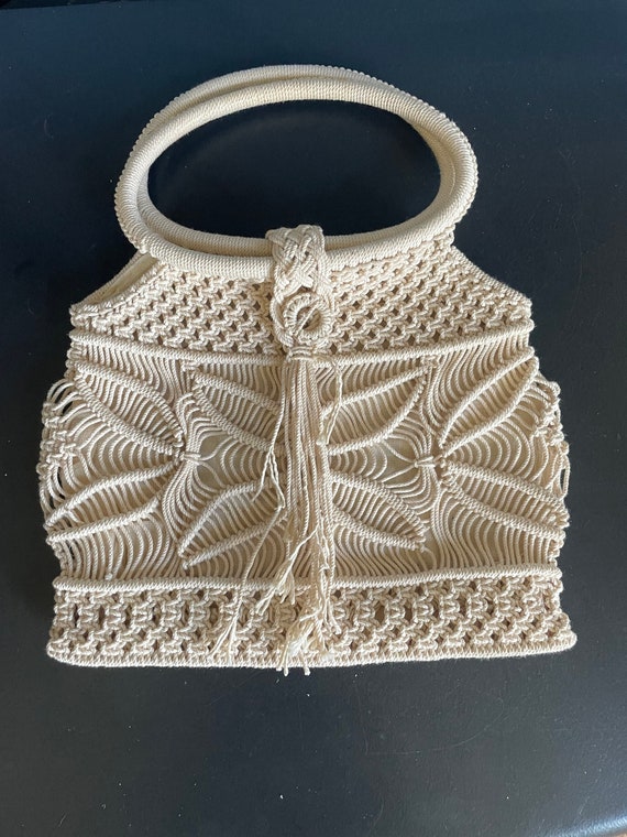Vintage Natural Color Boho crochet Macrame Bag - Gem
