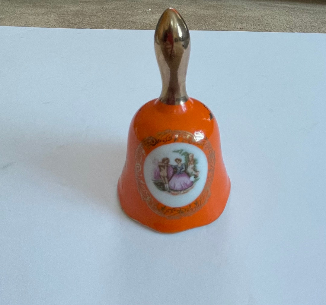 Vintage Enesco Orange Ceramic Bell With Gold Trim - Etsy