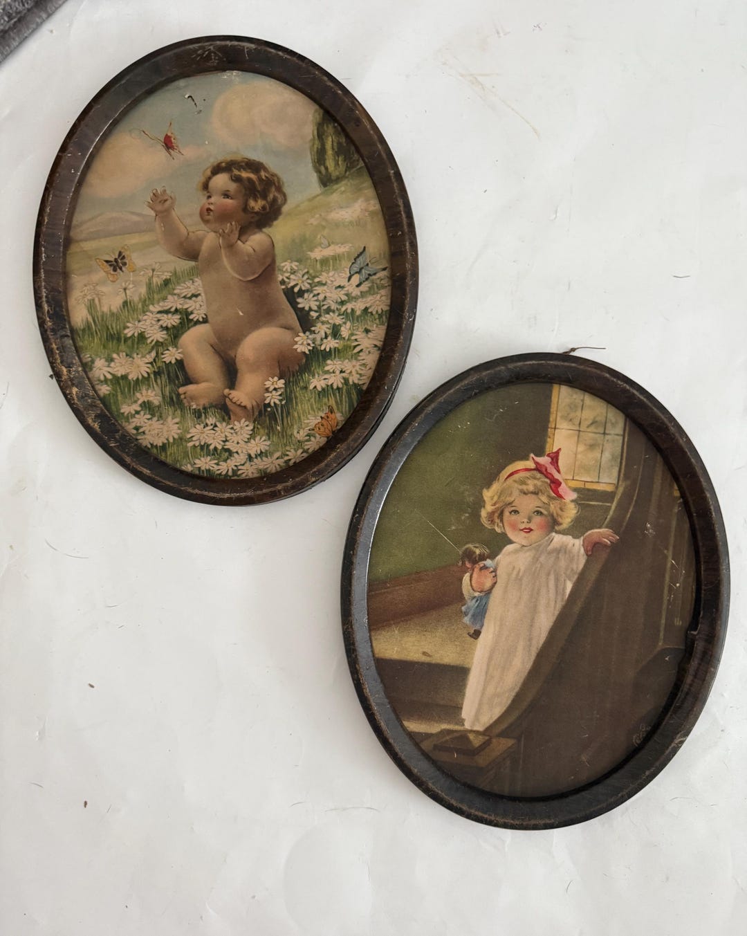 Two Antique Betsy Pease Guttmann Prints in Oval Metal Frames - Etsy