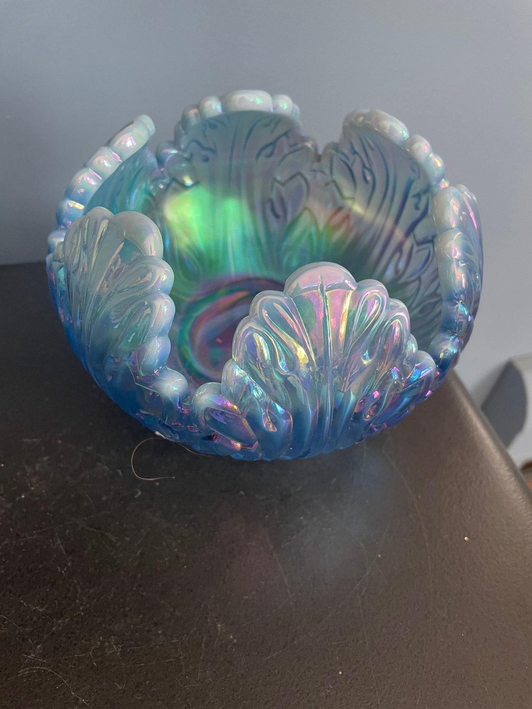 Fenton Art Glass Carnival Irridescent Blue Lotus Empress Rose Bowl - Etsy