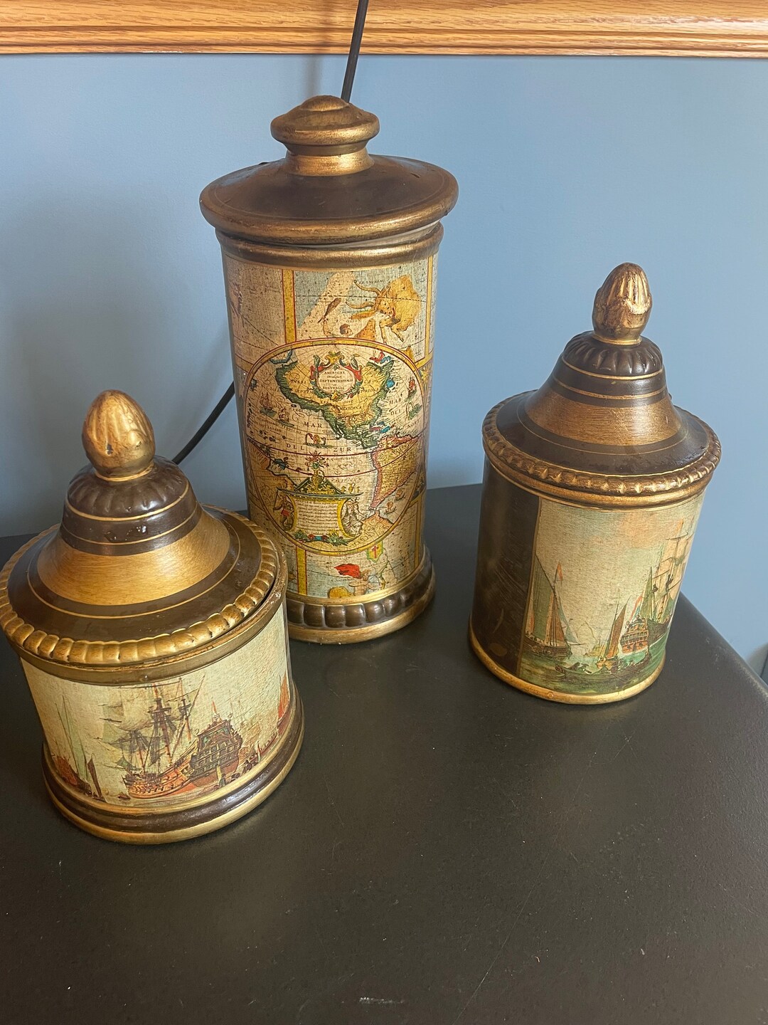 Vintage Old World Map Cartography Tall Ship Canister Set Italy - Etsy