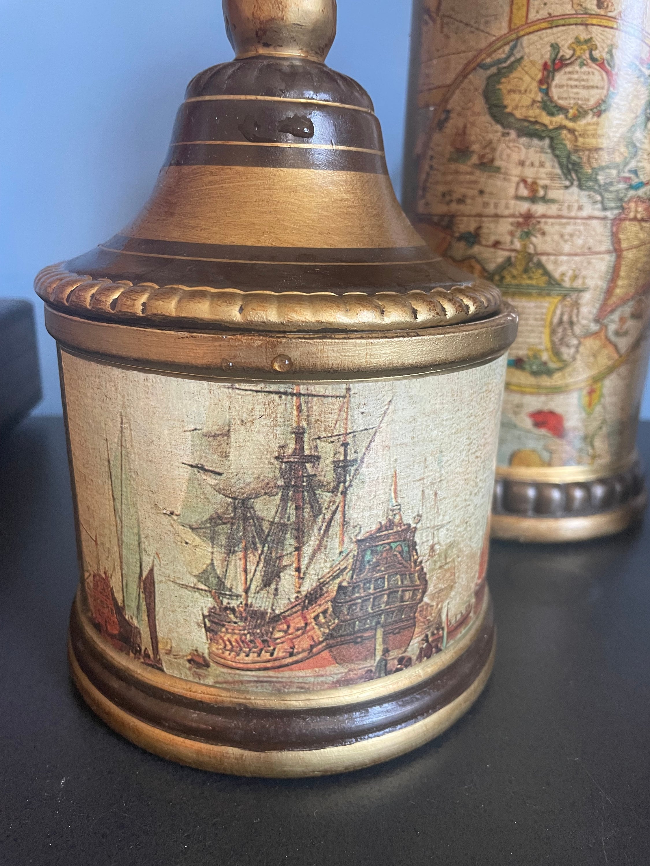 Vintage Old World Map Cartography Tall Ship Canister Set Italy - Etsy