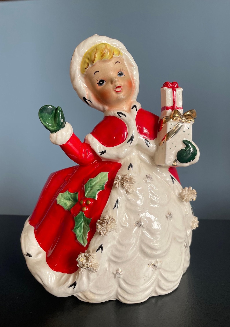 Vintage 1957 Relpo Christmas Shopper Girl Vase - Etsy