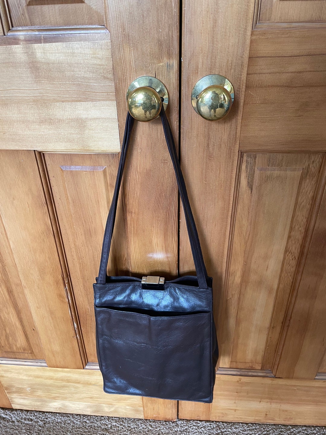 Perlina Brown Leather Shoulder Bag Purse Handbag - Etsy