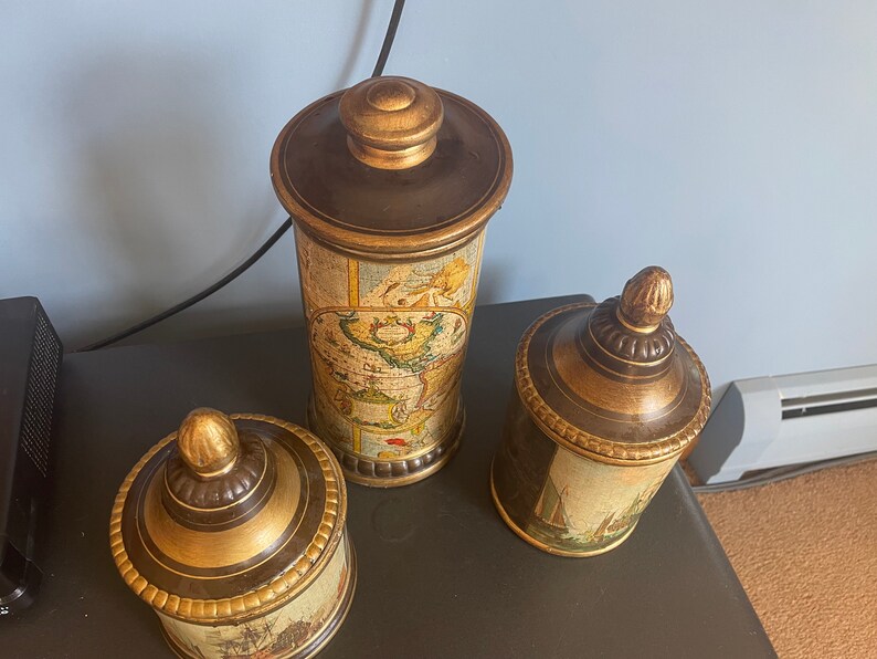 Vintage Old World Map Cartography Tall Ship Canister Set Italy - Etsy
