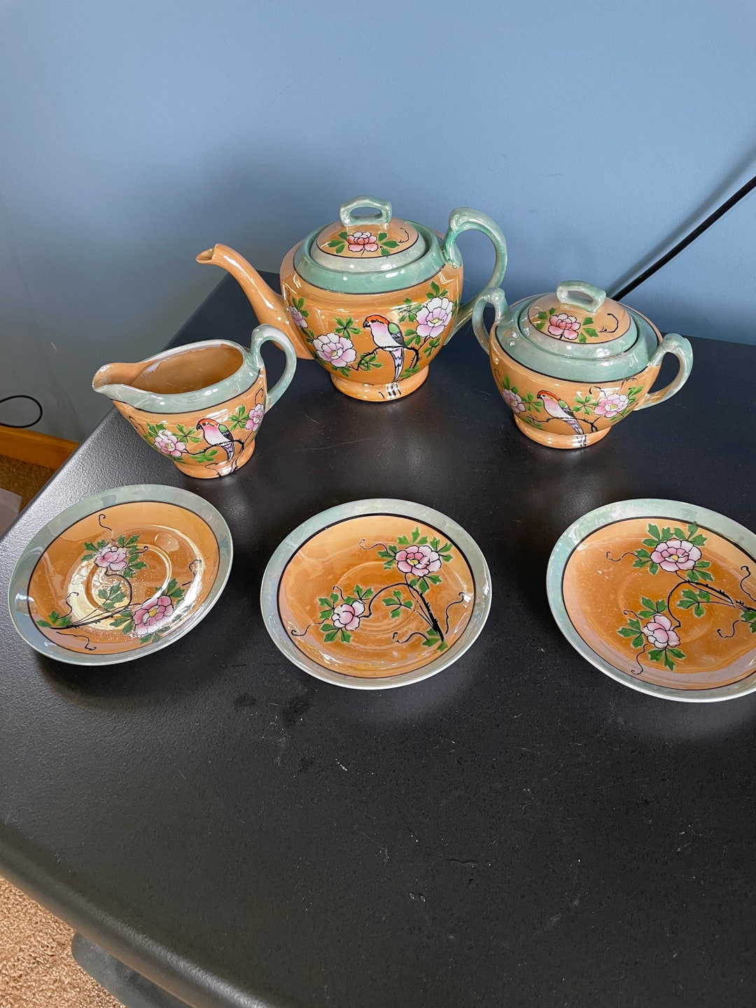 Vintage Japanese Lusterware Tea Set Pot Sugar Cup Saucers Creamer - Etsy
