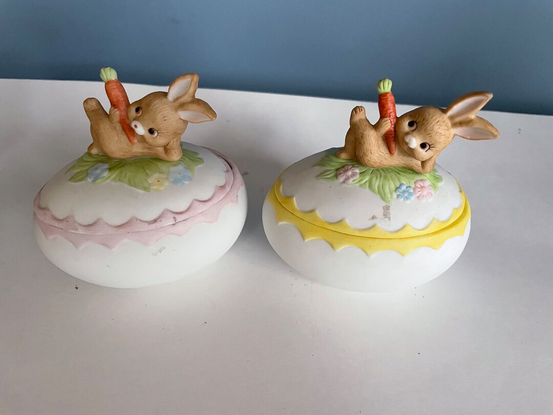 Lefton Bunny Two Part Egg Trinket Dish Easter 03685 - Etsy