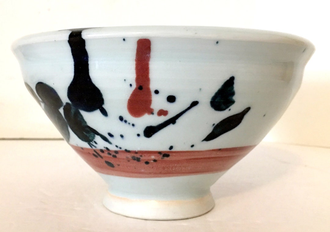 Studio Pottery Bowl Footed Wheel Thrown Porcelain Blue & White 3.5"h 6. ...