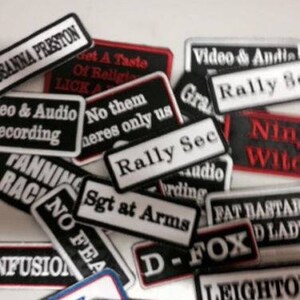 1 Line , Custom Embroidered, Biker, Name Tag, Patch, Iron on or Sew On ...