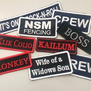 1 Line , Custom Embroidered, Biker, Name Tag, Patch, Iron on or Sew On ...