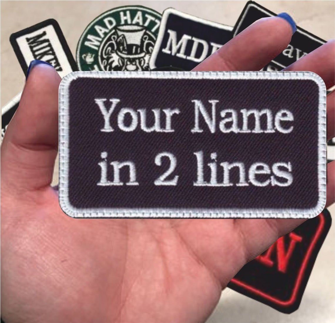 2 Line Custom Embroidered Biker Name Tag PATCH Iron on or - Etsy