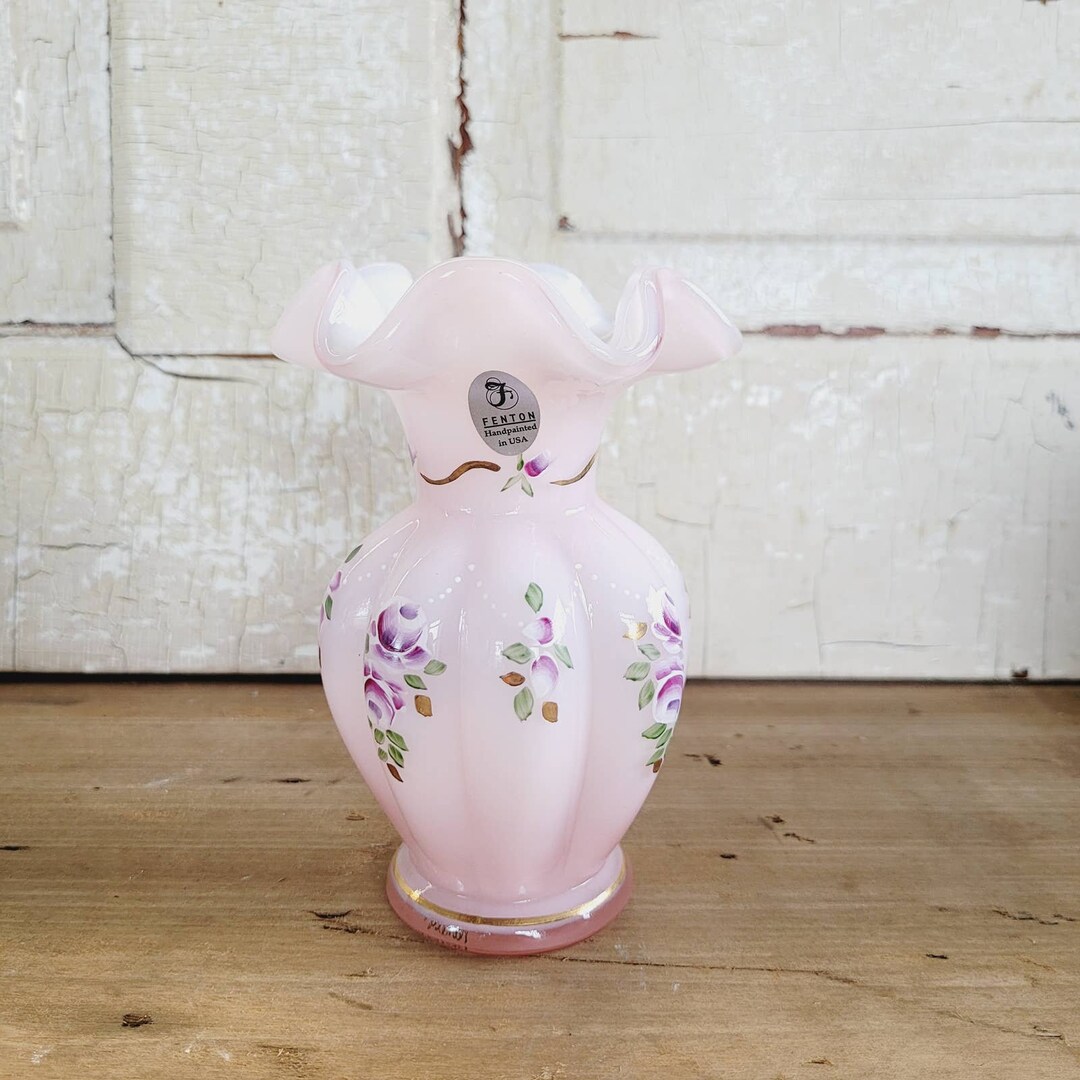 Fenton Art Glass Charleton Collection Pink Melon Vase Signed - Etsy