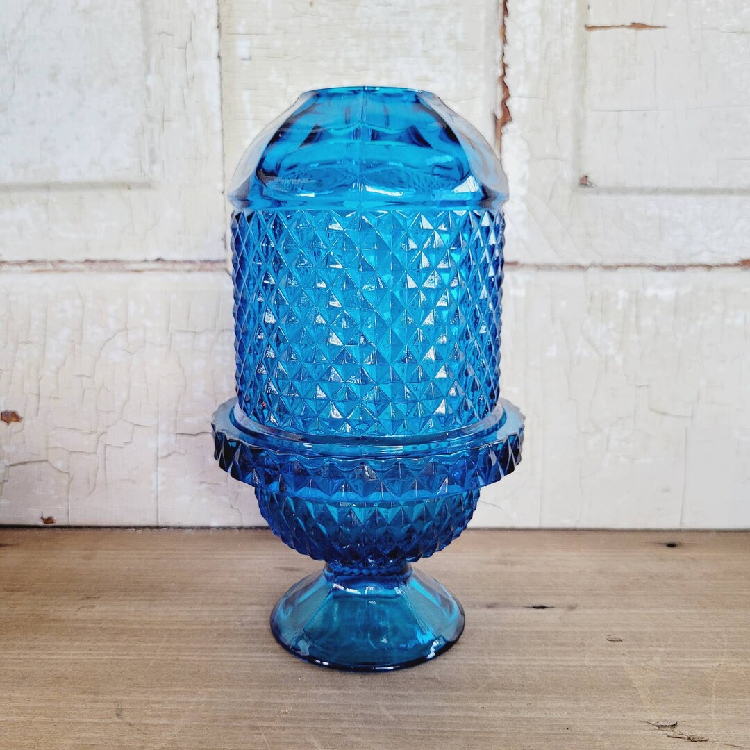 Vintage Viking Glass Blue Diamond Point Fairy Lamp - Etsy