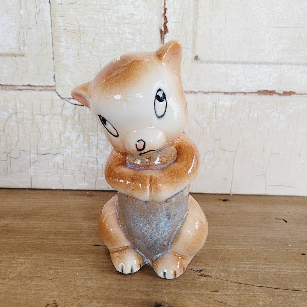 Vintage Squirrel Bank Blue Brown Handpainted Japan - Etsy
