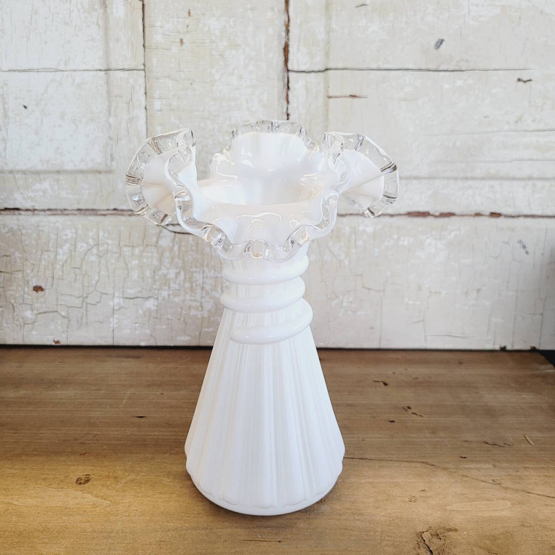 Fenton HTF Silver Crest Milk Glass Wheat Vase - Etsy