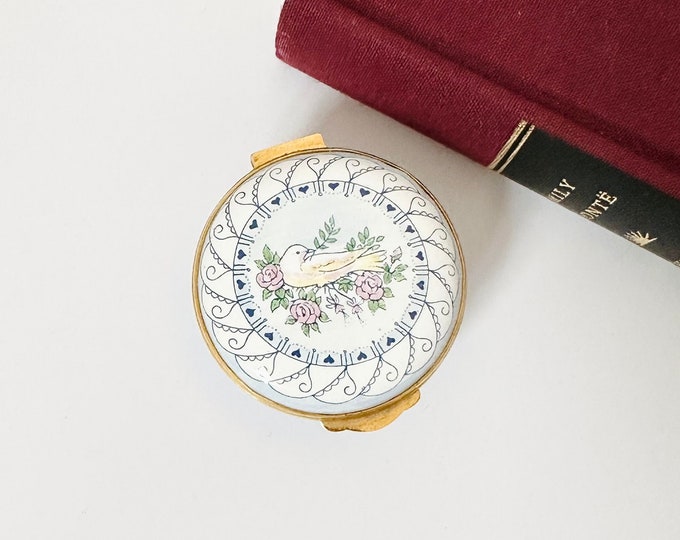 Vintage Crummles & Co. England Tasha Tudor Trinket Box Hearts Dove Roses, Pill Box, Little ...