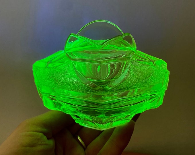 Art Deco Glass Jar, Uranium Green Glass Trinket Pot, Powder Jar - Etsy