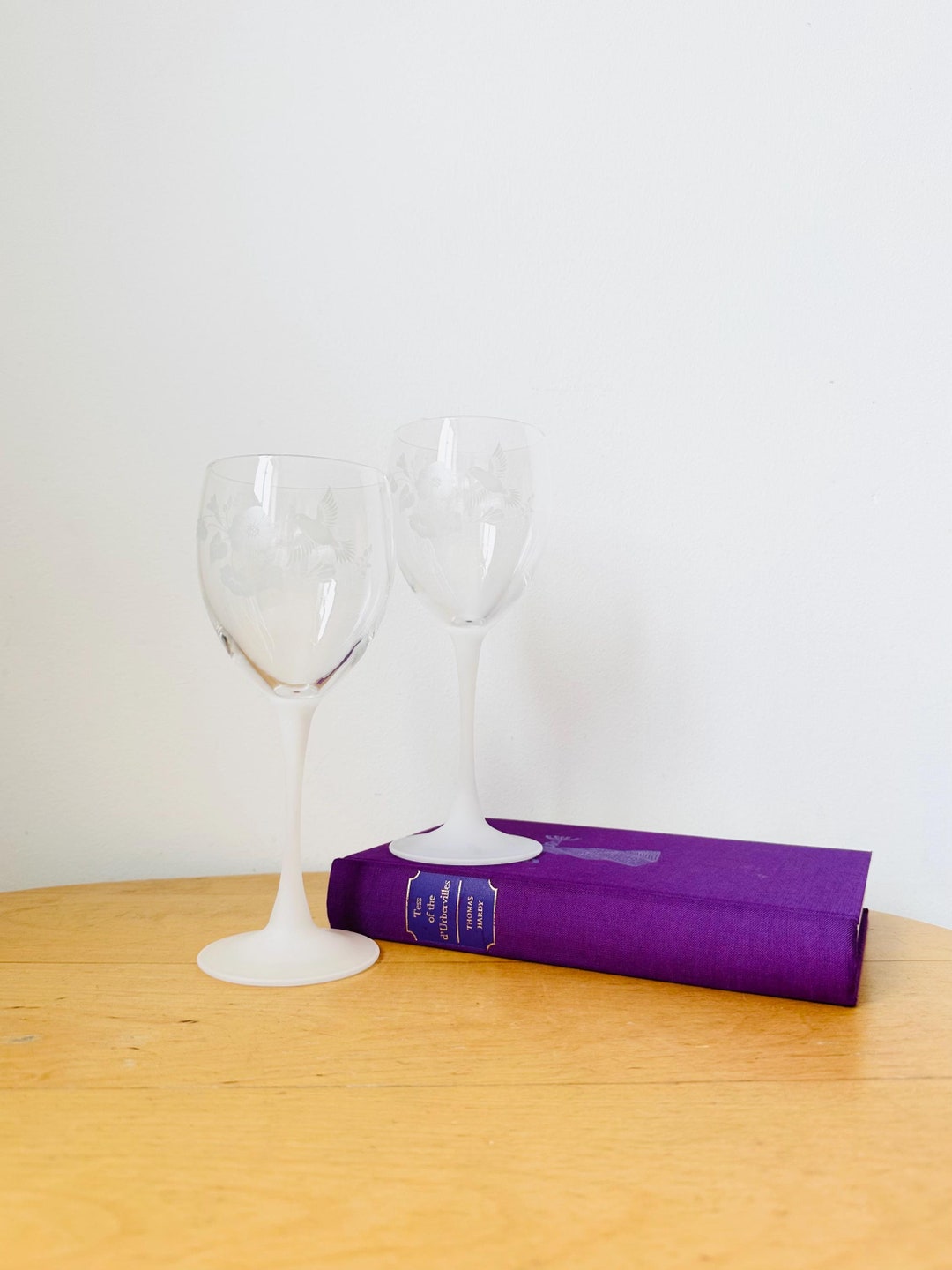 Avon Lead Crystal Hummingbird Wine Glasses, Set of 2 Etched Glasses ...