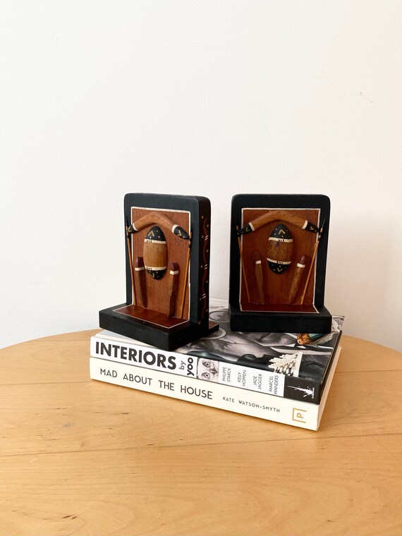 Vintage Australian Wooden Bookends Aboriginal Art Hand - Etsy