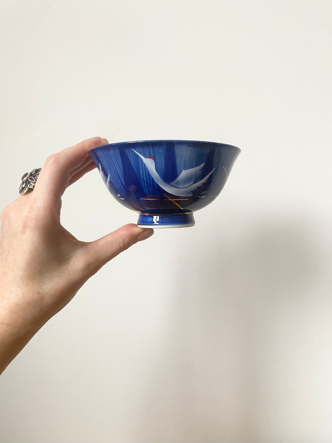 Japanese Porcelain Rice Bowl, Hand Painted Bowl, Crane Motif Bowl - Etsy