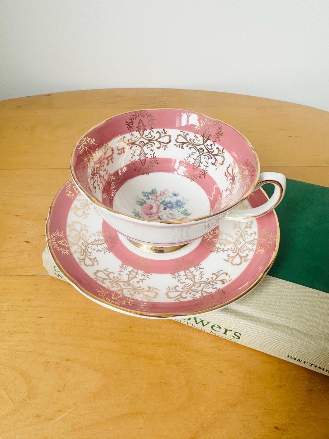 Royal Grafton Pink and Gold Teacup and Saucer, Gold Brocade Trim Roses ...