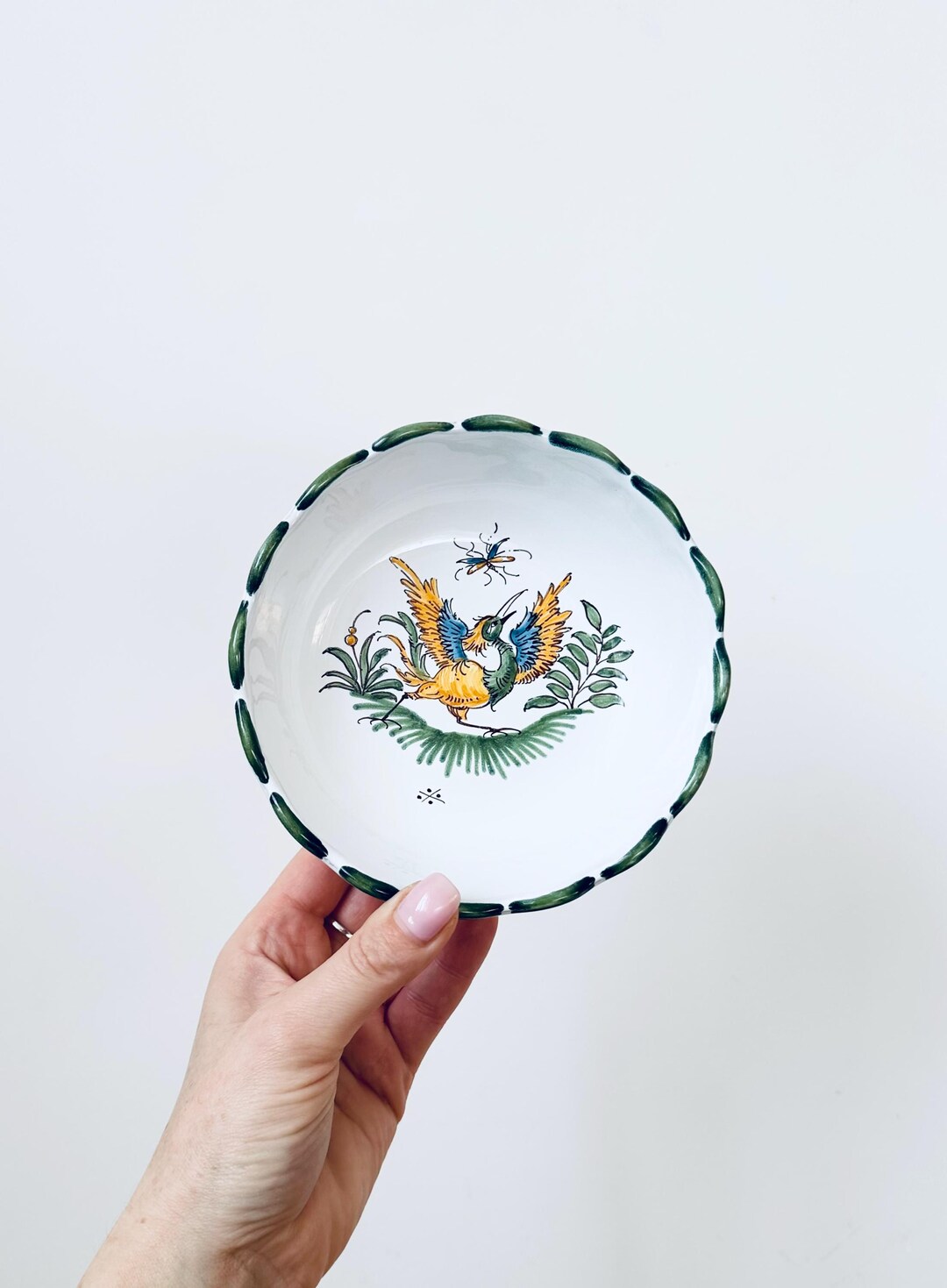 Vintage Hand-painted Faience Bowl Moustiers, France, Small Pottery Bowl ...