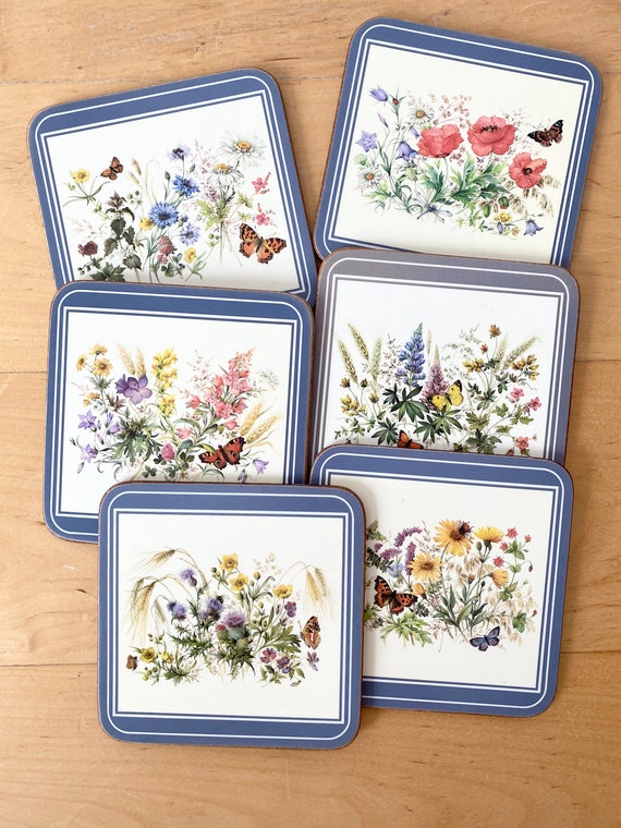Botanical Coasters Set of 6 Coasters Square Coasters | Etsy