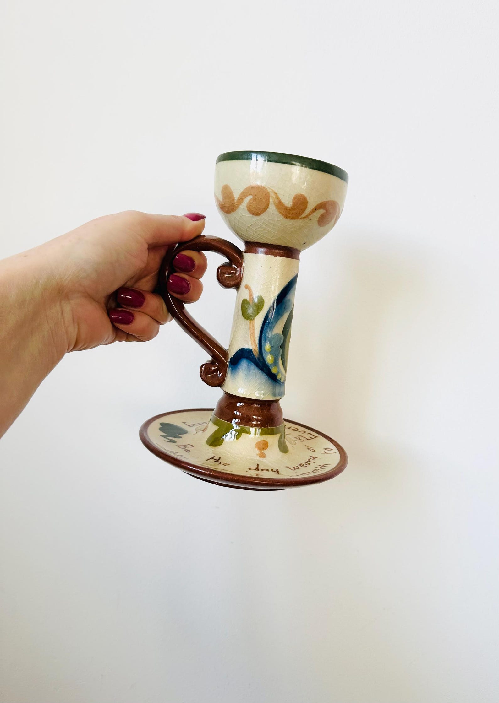 Large Torquay Devon Motto Ware, Hand-painted Pottery Candlestick Holder ...