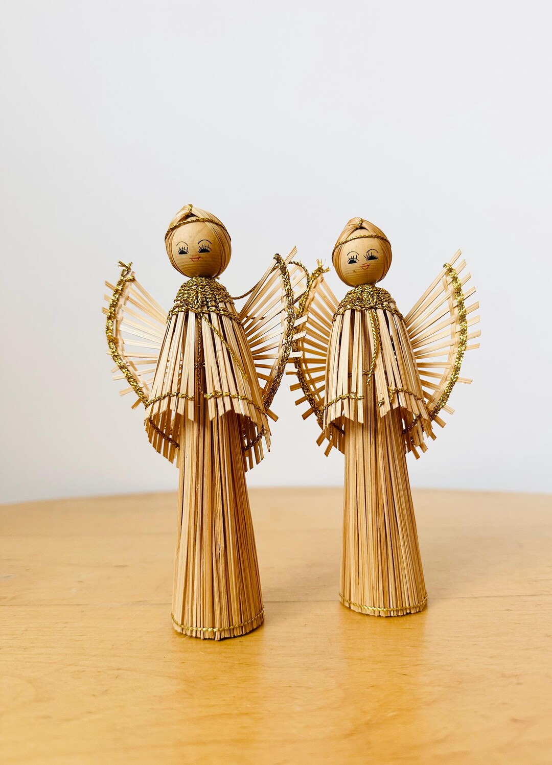 Pair of Straw Angels Christmas Ornaments, Scandinavian Swedish Angel ...