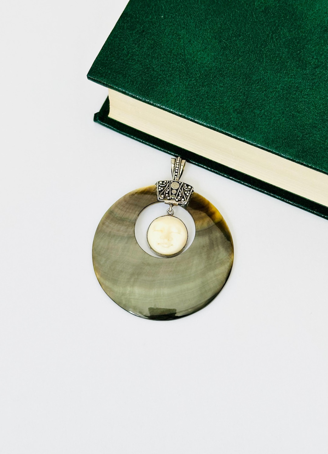 Rare Sajen Moon Face Pendant, Mother of Pearl and Sterling Silver, Bali ...