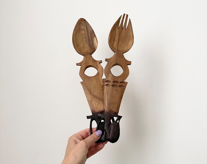 Vintage African Wooden Spoons, Salad Set - Etsy