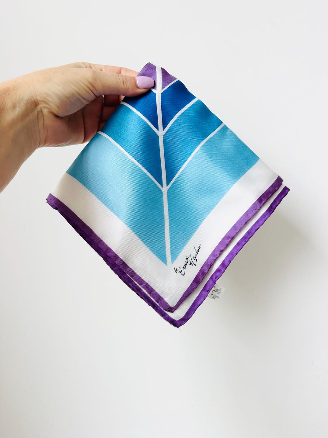 Silk Scarf, Ernex London Silk Scarf, Hand Rolled Sewn, 1960s Blue and ...