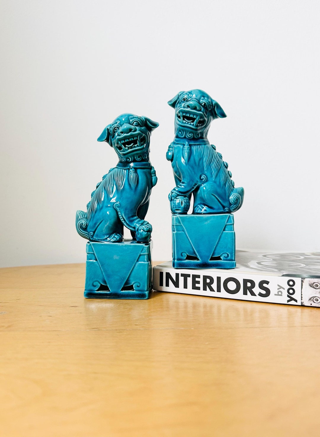 Pair of Chinese Foo Dogs, Turquoise Chinese Lions, Vintage Blue ...