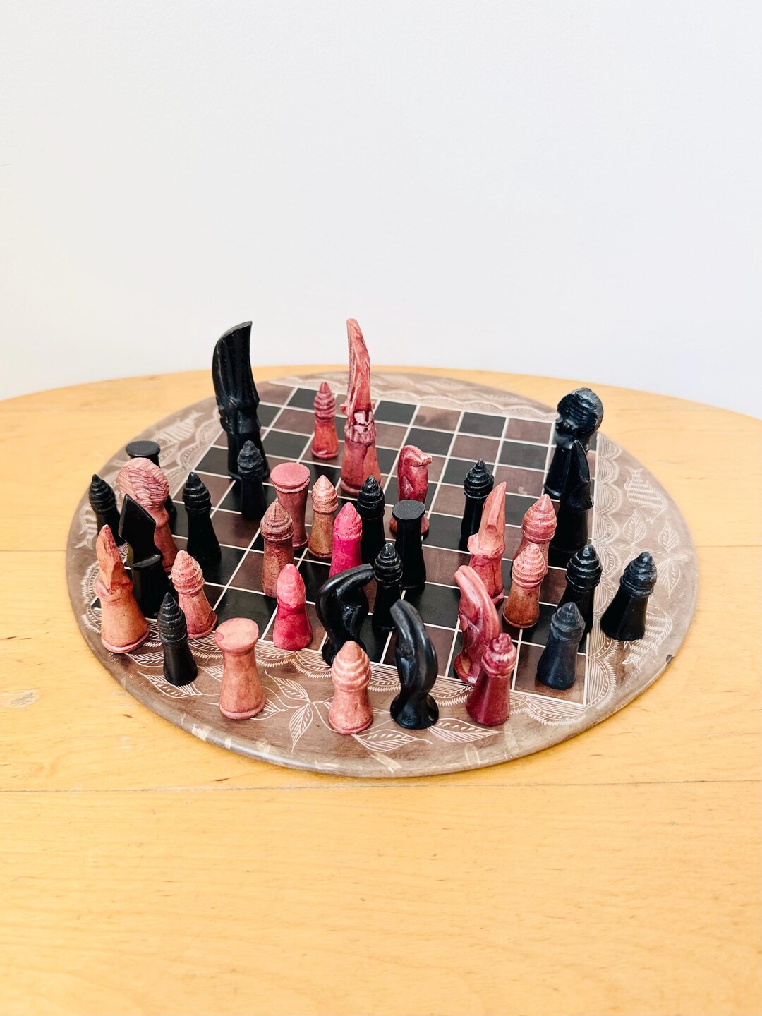 Maasai Soapstone Chess Set, Vintage Round Chess Set - Etsy