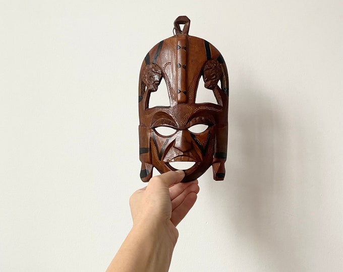 Vintage African Wall Mask, Hand Carved Wood Hand Craved Hanging ...