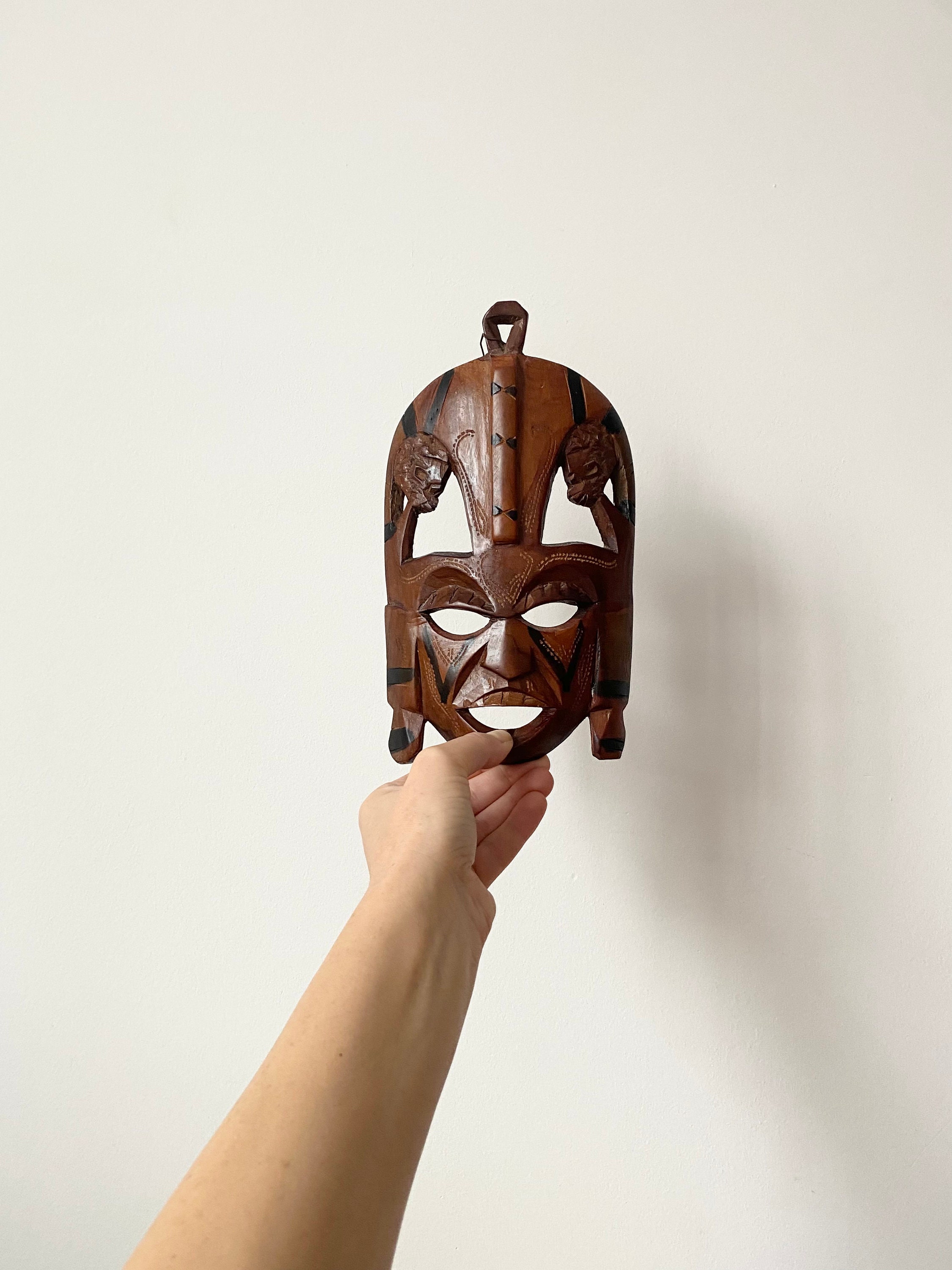 Vintage African Wall Mask, Hand Carved Wood Hand Craved Hanging ...