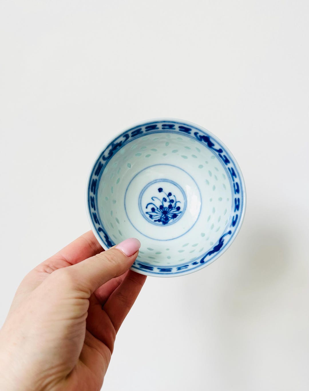 Antique Chinese Porcelain Bowl, Hand-painted Rice Grain Pattern Bowl ...