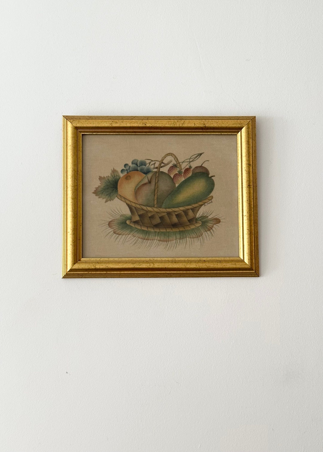 Theorem Painting on Velvet, Framed Original Painting, Basket of Fruit ...