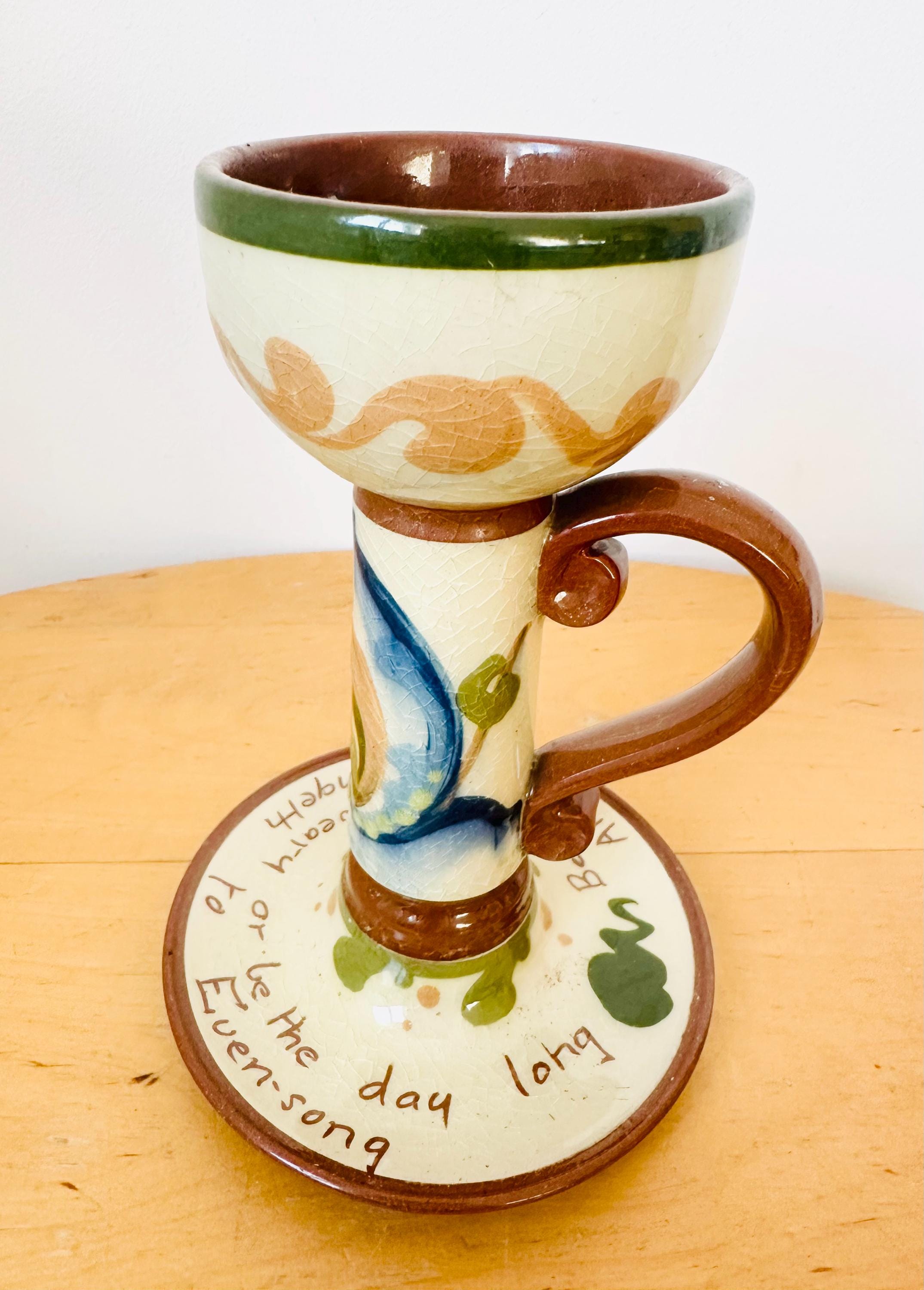 Large Torquay Devon Motto Ware, Hand-painted Pottery Candlestick Holder ...