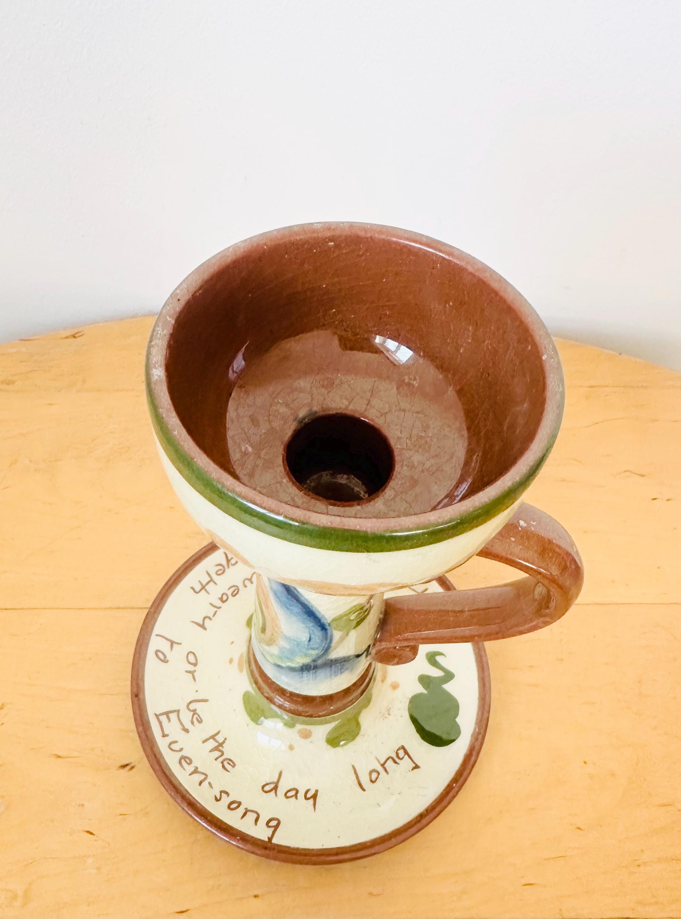 Large Torquay Devon Motto Ware, Hand-painted Pottery Candlestick Holder ...